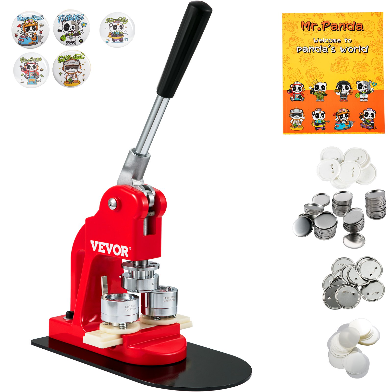 VEVOR Button Maker Machine Badge Pin Machine 1.25" 32MM 500 Free Parts ...