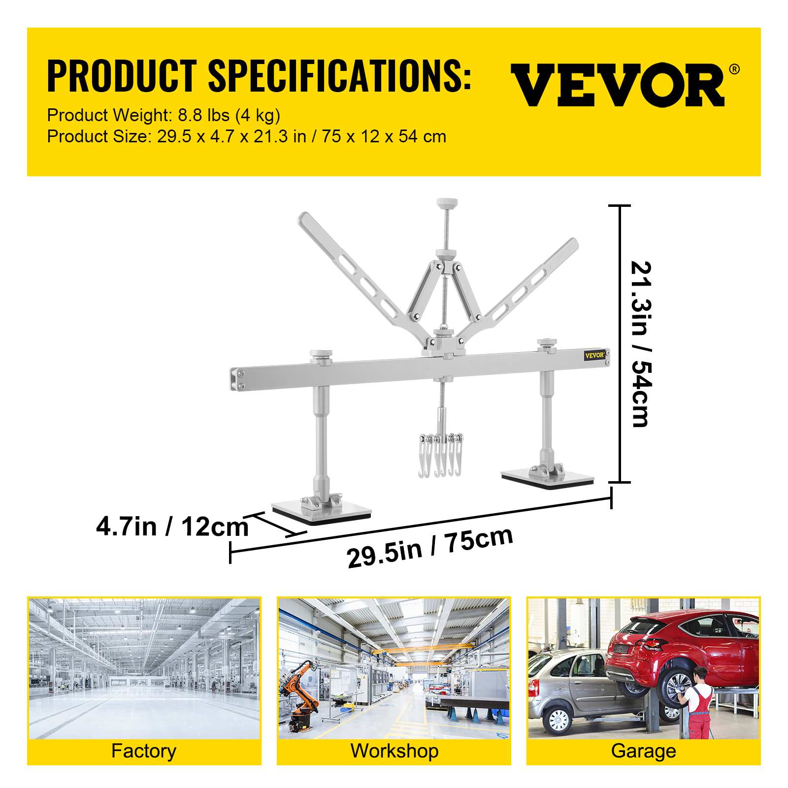 750mm Dent Pull Lever Bar Kit Puller Rings Tool 6 Claw Hook Wavy Wire ...