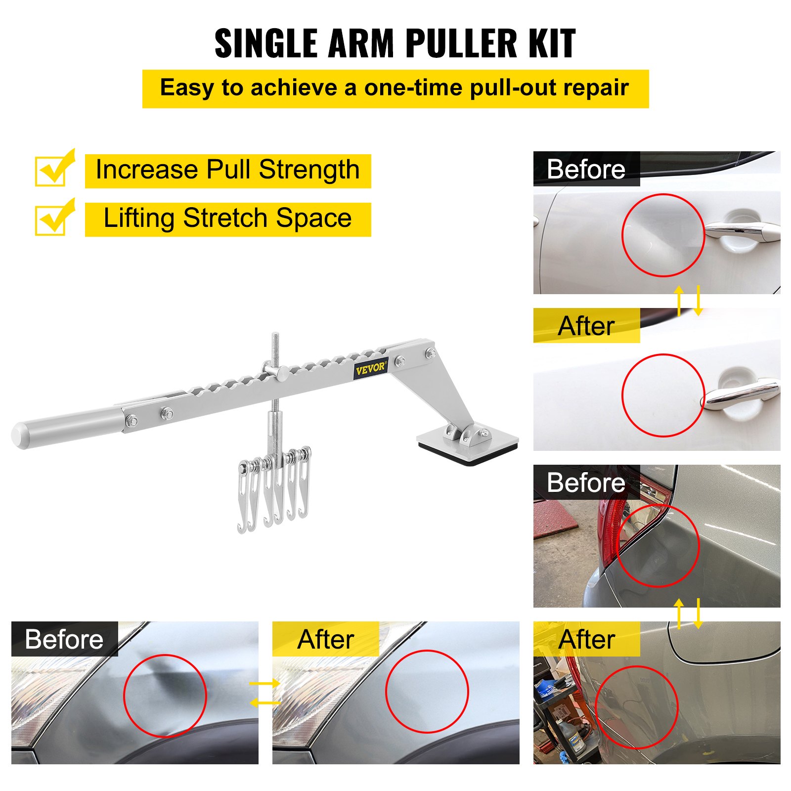 Dent Pull Bar Portable Multi Hook Puller Single Leg Lever 6 Finger Claw ...