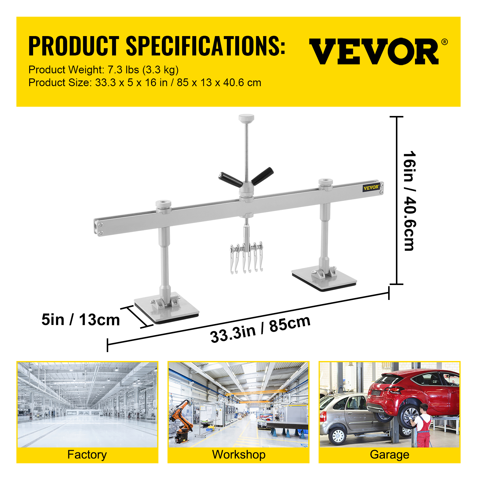 85cm Dent Pull Lever Straightening Bar Kit Mount Suction Cups Demount ...
