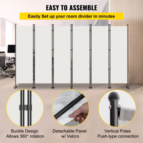 VEVOR 6 Panel Room Divider, 6 FT Tall, Freestanding & Folding Privacy ...