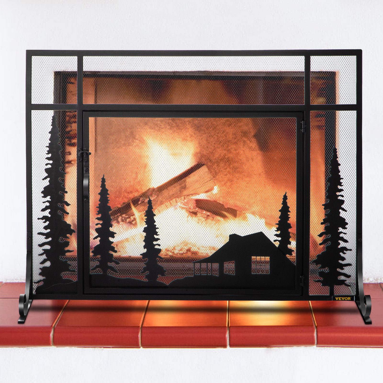 VEVOR Fireplace Screen, 44" Fireplace Screens Decorative, Black Solid ...