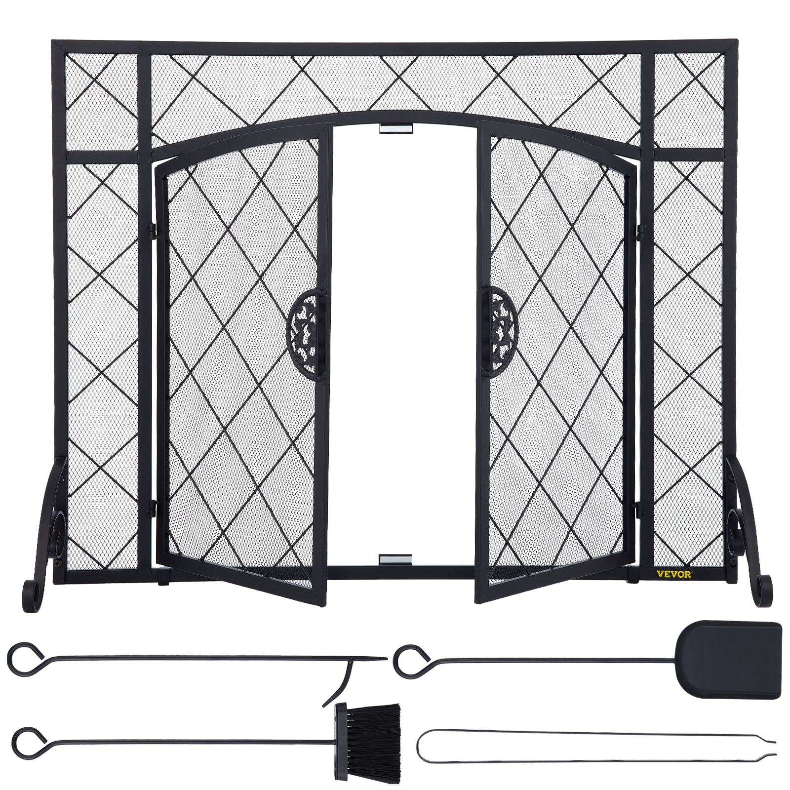 VEVOR Fireplace Screen Fire Guard Screen Heavy Duty Iron Fire Screen ...