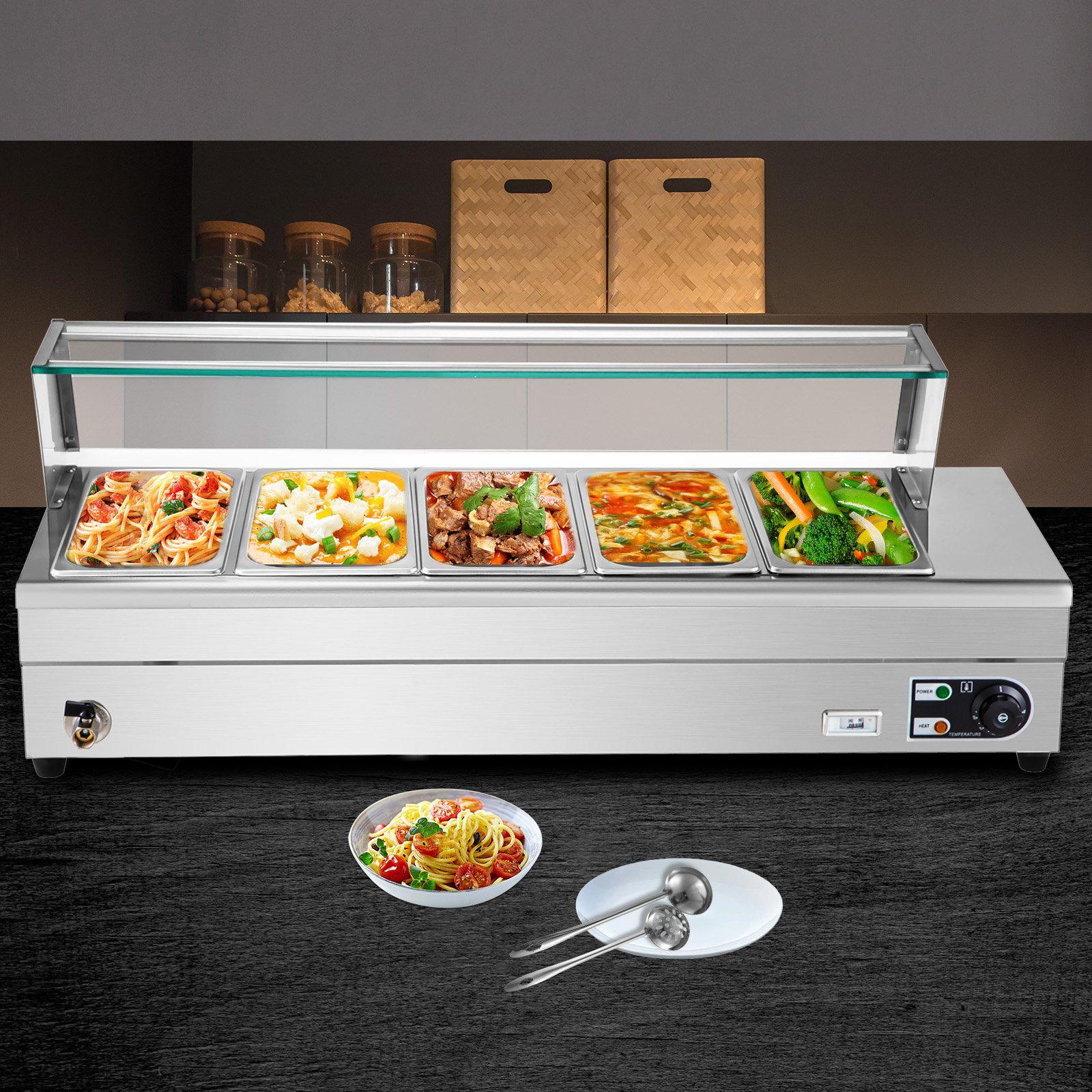 VEVOR Commercial Food Warmer, 5 x 1/2 Pans, 44 Qt Electric Bain Marie ...
