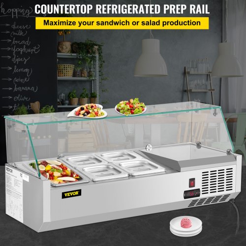 VEVOR Refrigerated Condiment Prep Station, 40-Inch, 7.8Qt Sandwich Prep ...