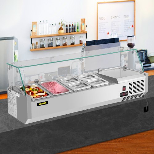 VEVOR Refrigerated Condiment Prep Station, 48-Inch, 10.8Qt Sandwich ...