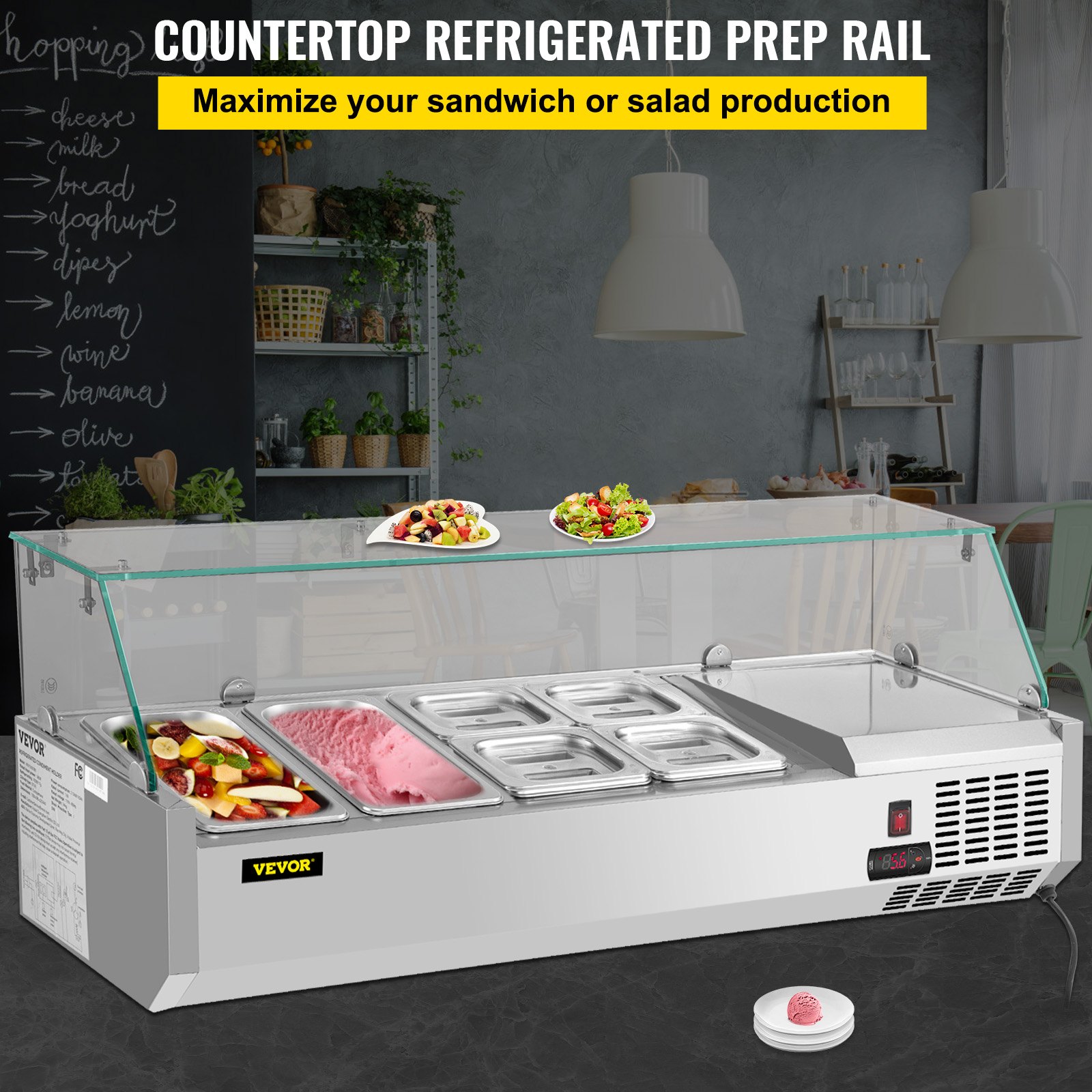 VEVOR Refrigerated Condiment Prep Station, 48-Inch, 10.8Qt Sandwich ...