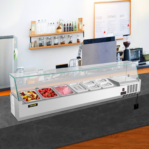 VEVOR Refrigerated Condiment Prep Station, 60-Inch, 16.8Qt Sandwich ...