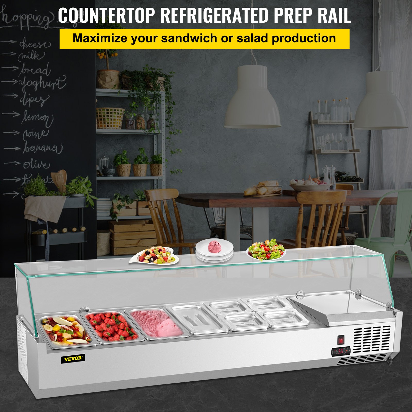 VEVOR Refrigerated Condiment Prep Station, 60-Inch, 16.8Qt Sandwich ...