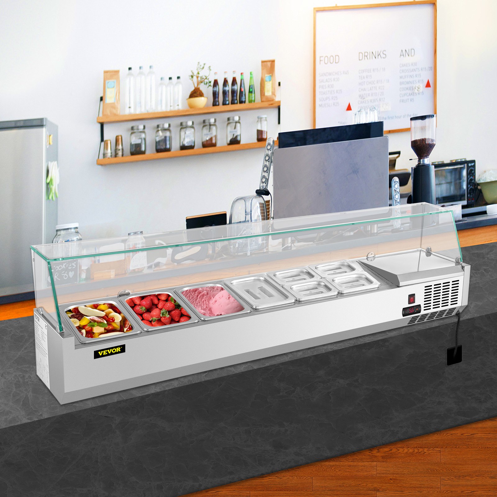 VEVOR Refrigerated Condiment Prep Station, 60-Inch, 16.8Qt Sandwich ...
