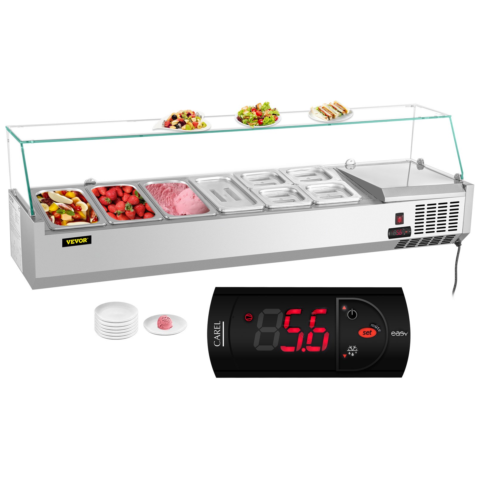 VEVOR Refrigerated Condiment Prep Station, 60-Inch, 16.8Qt Sandwich ...