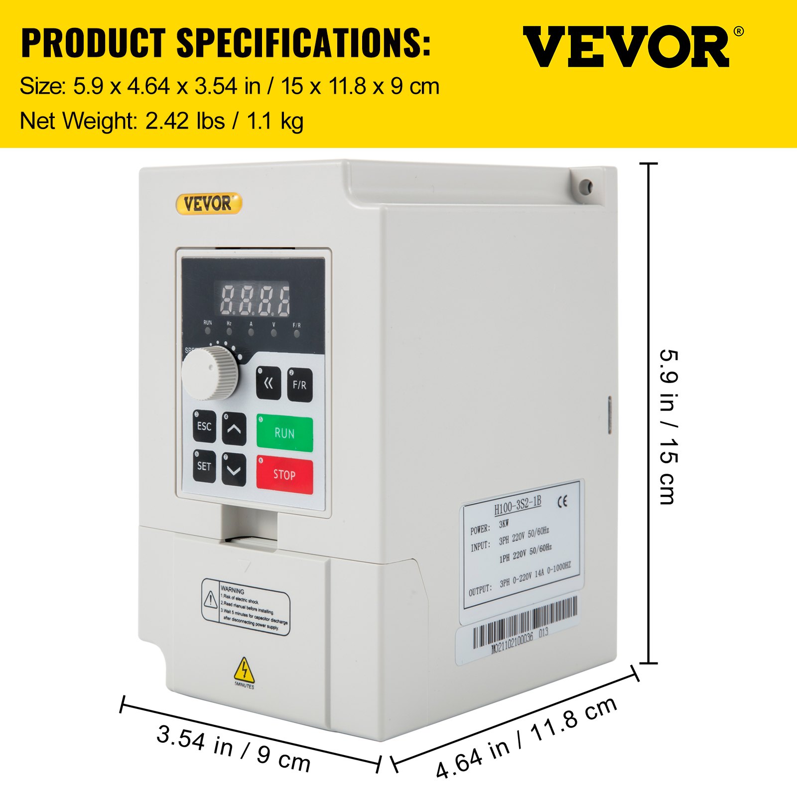 VEVOR VEVOR Variable Frequency Drive, AC 220V Input 3KW Variable ...