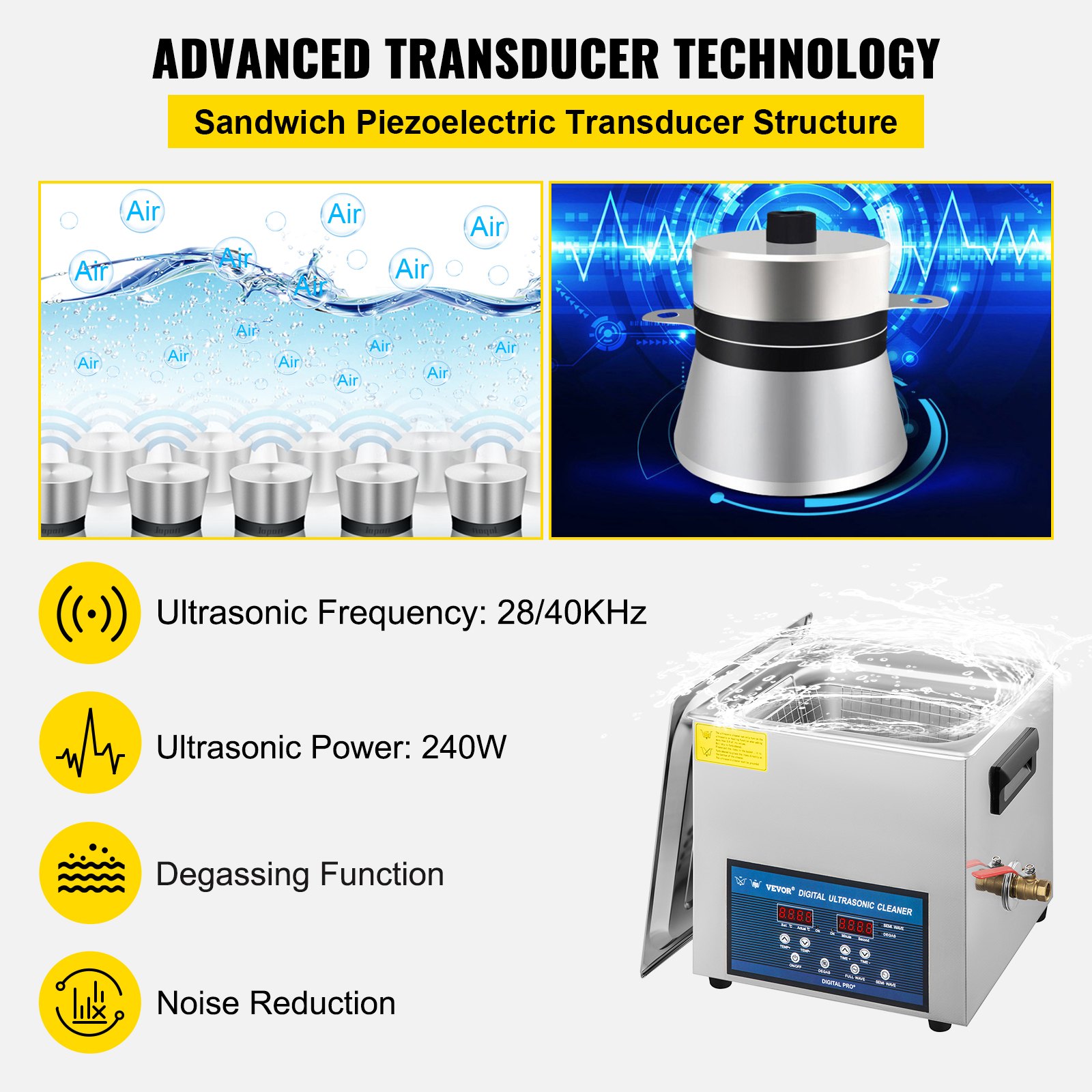 VEVOR 10L Ultrasonic Cleaner 28/40khz Dual Frequency Professional ...