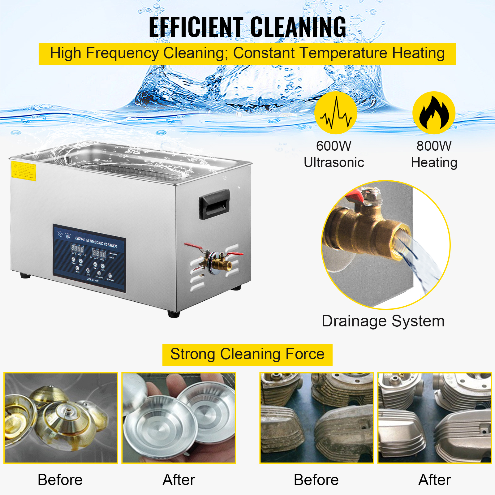 30l 800w Digital Ultrasonic Cleaner With Heater 28/40khz Large Tub ...
