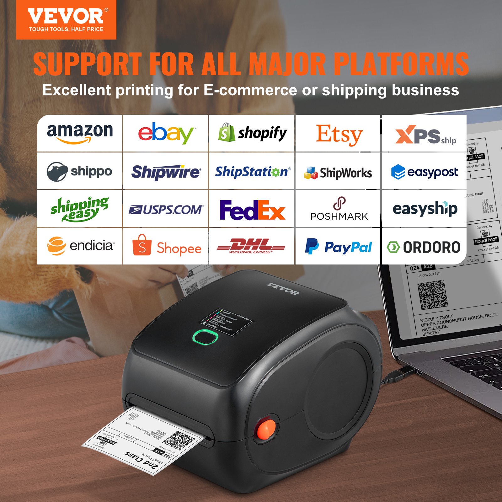VEVOR Thermal Label Printer 4x6 300DPI USB/Bluetooth for Amazon eBay ...