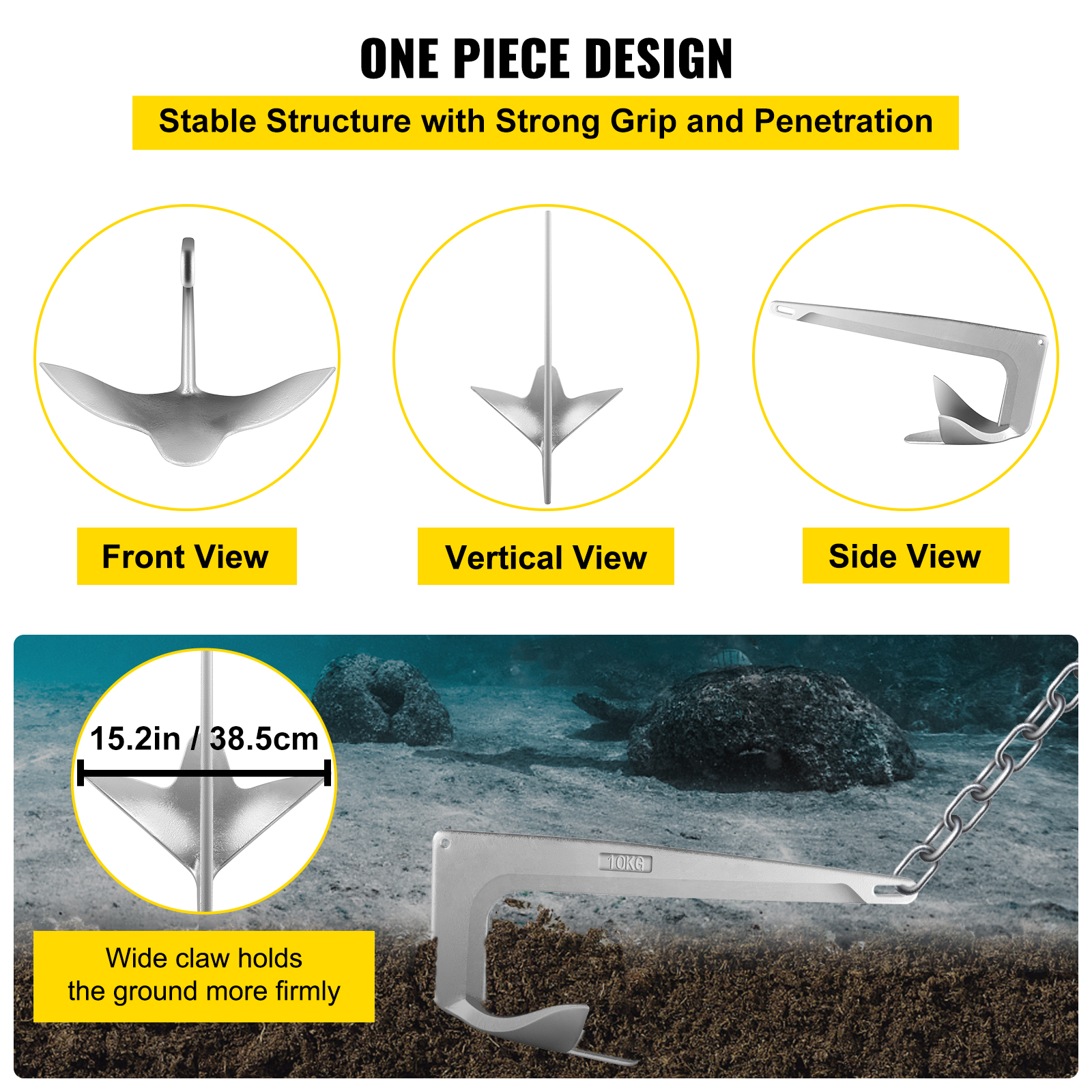 VEVOR Bruce Claw Anchor 22 lb Boat Anchor, Galvanized Steel Boat Anchor ...