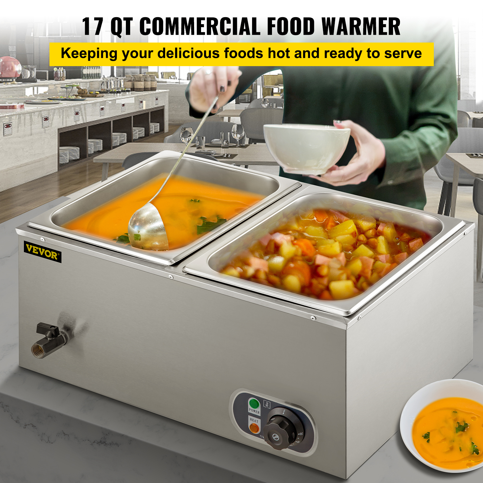 Bain Marie Food Warmer 2pans 850w Buffet Steam Table Steamer Wet Heat ...