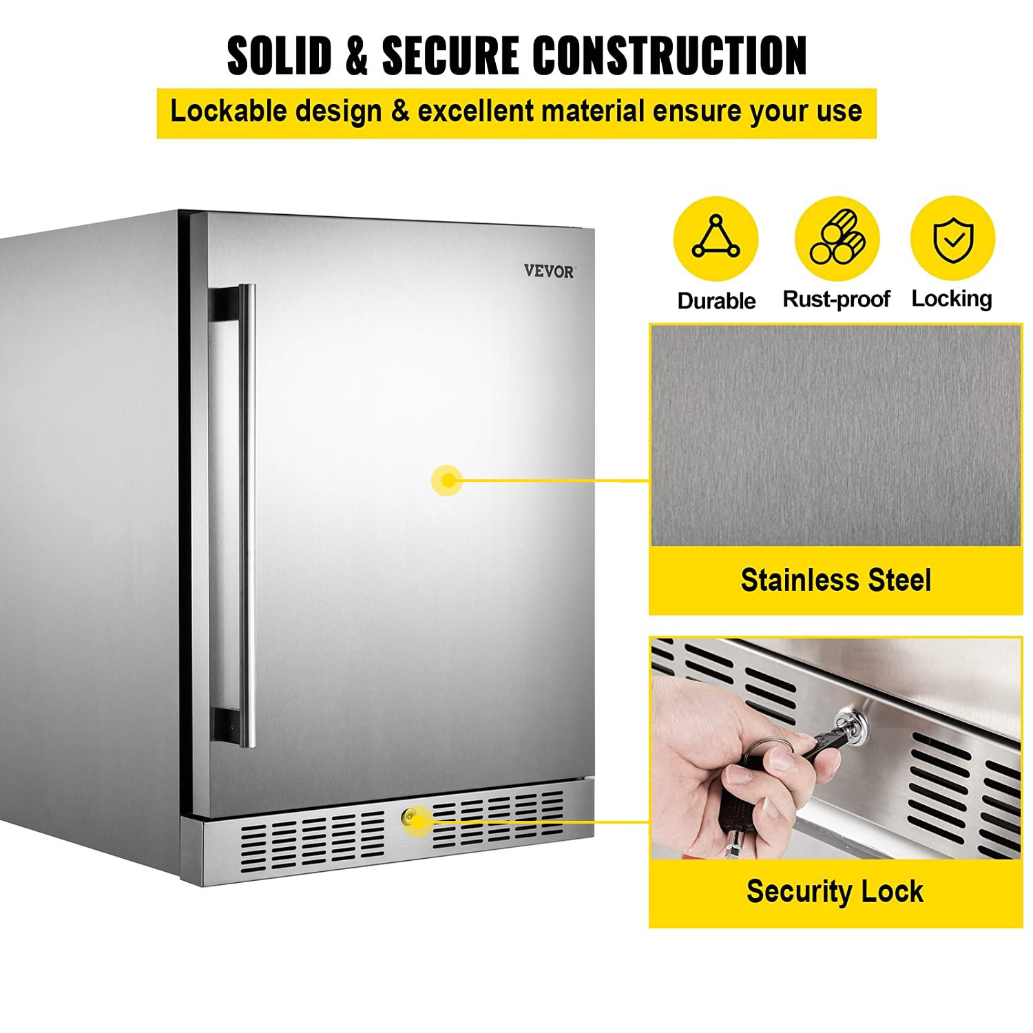 VEVOR 150L Outdoor Refrigerator, 24" Built-in Undercounter Refrigerator ...
