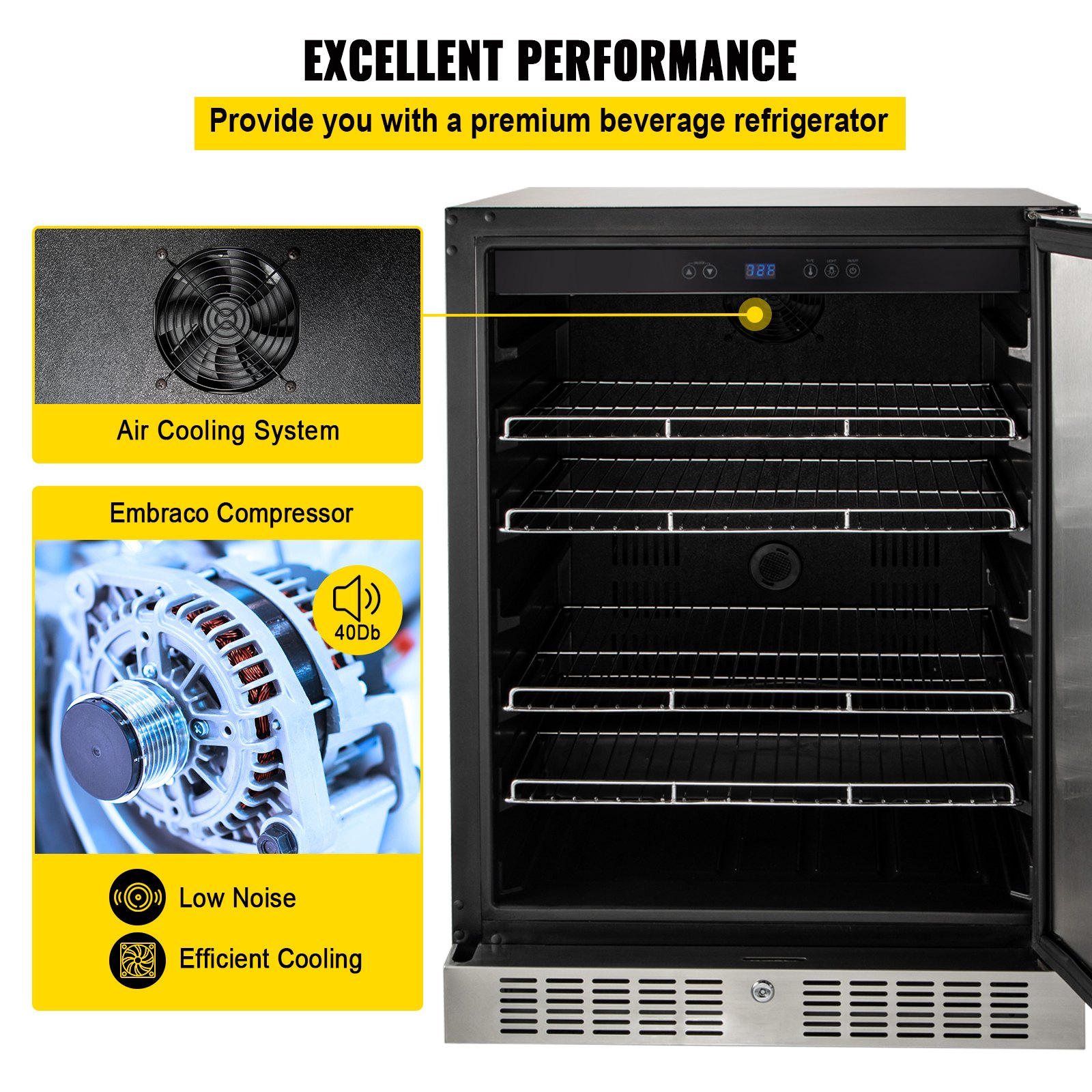 VEVOR 150L Outdoor Refrigerator, 24" Built-in Undercounter Refrigerator ...