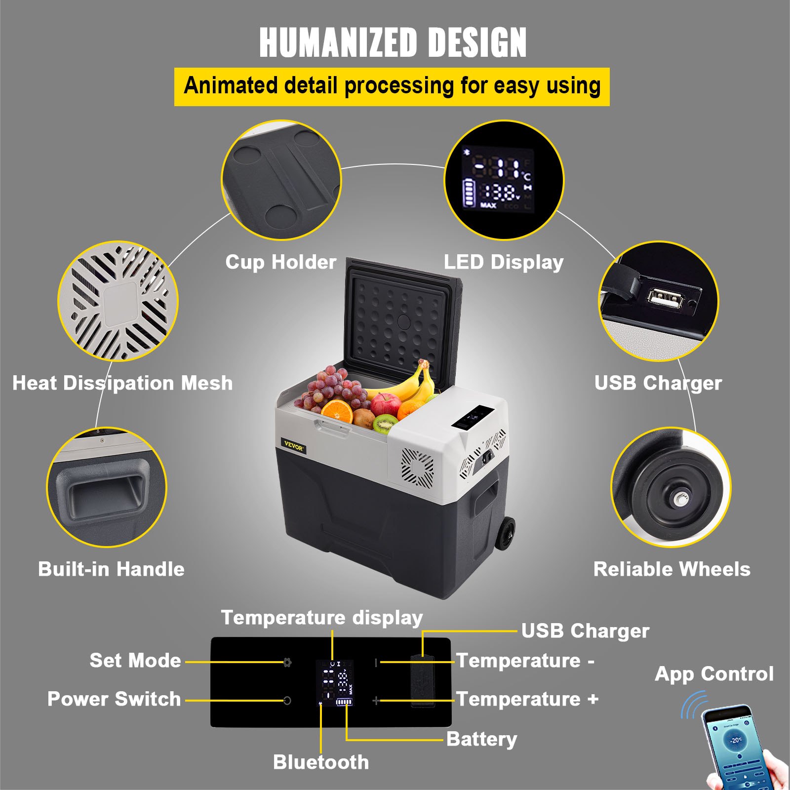 VEVOR VEVOR Car Refrigerator 40L Compressor Portable Small Refrigerator ...