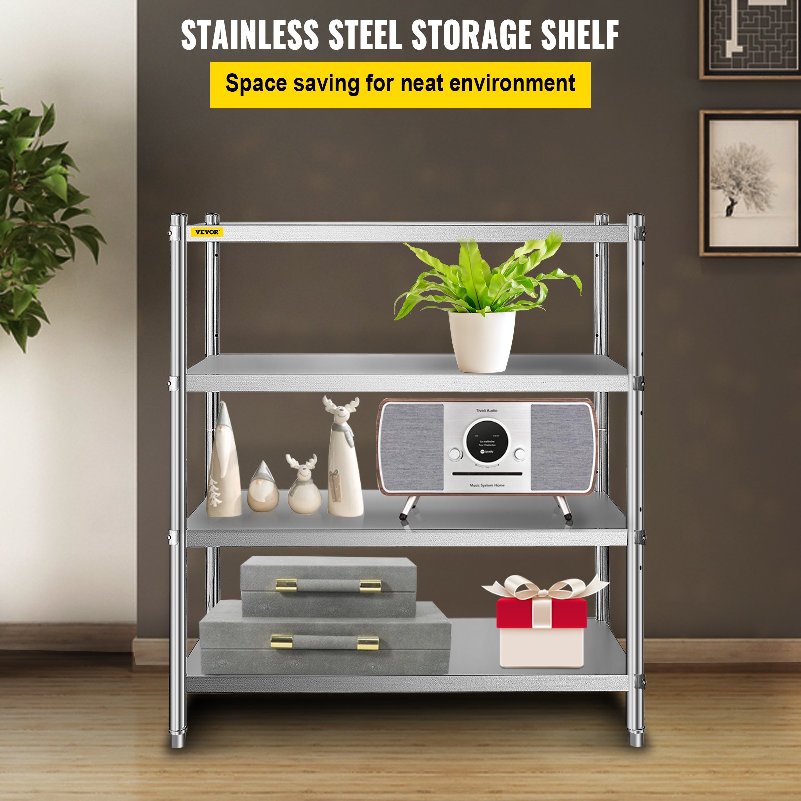 VEVOR Stainless Steel Shelving 46.8x18.5 Inch 4 Tier Adjustable Shelf ...