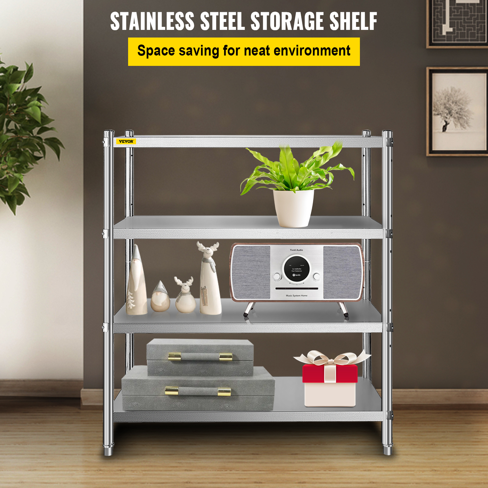 4-tier Shelving Heavy Duty Standing Shelf Rack 330lbs Load Stainless ...