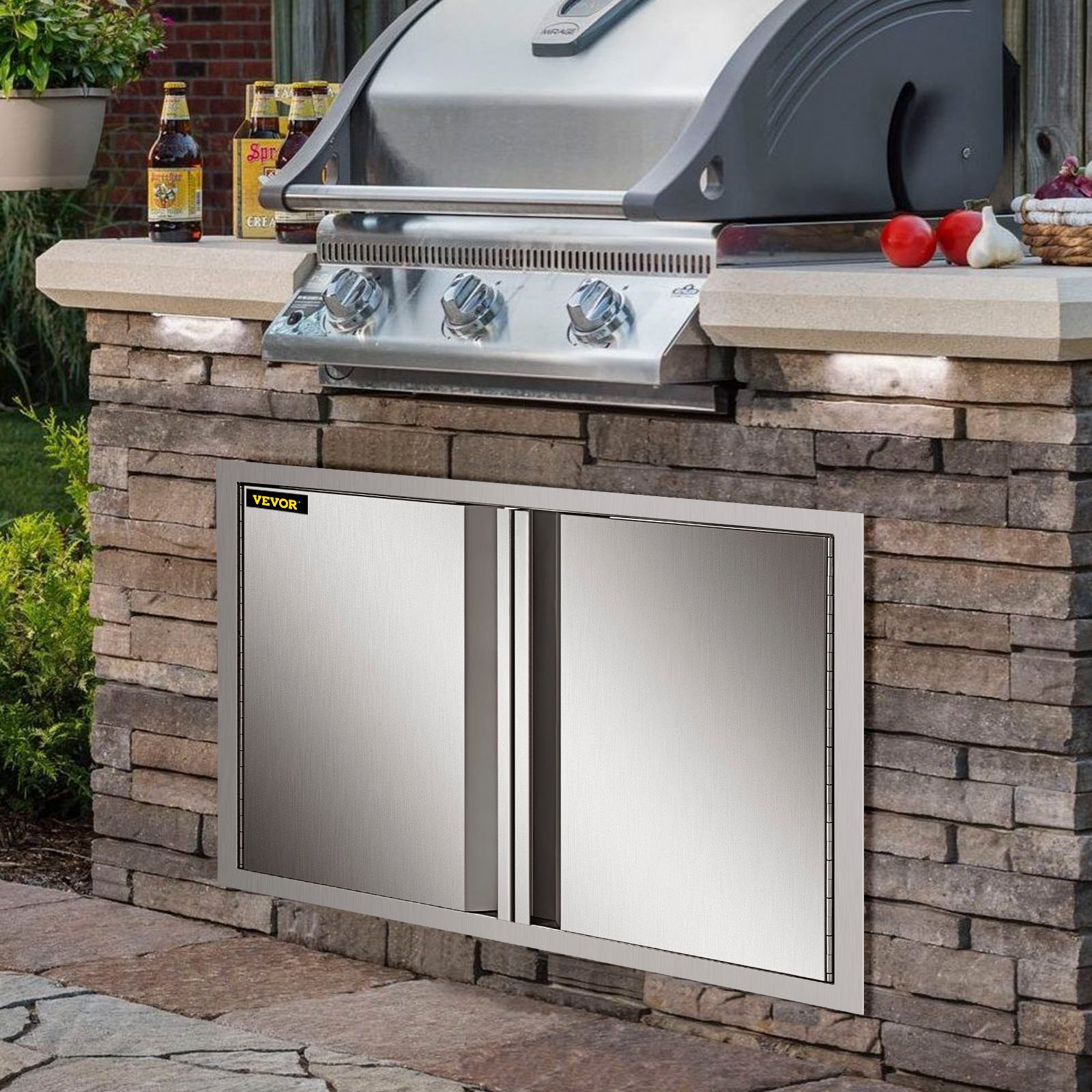 Vevor Bbq Access Door 31w X 24h Inch Double Bbq Door Stainless Steel With Recessed Handle