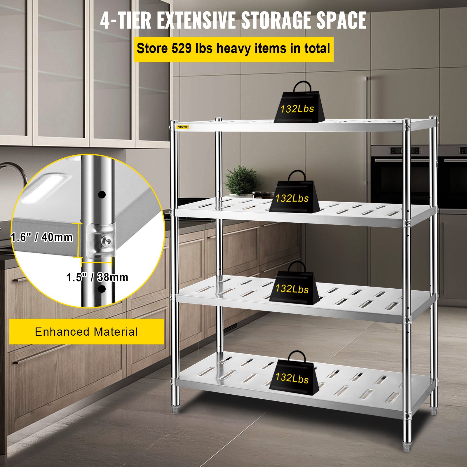 Vevor Garage Shelf Heavy Duty Shelving 4-tier 47.2x17.7x61in Stainless ...