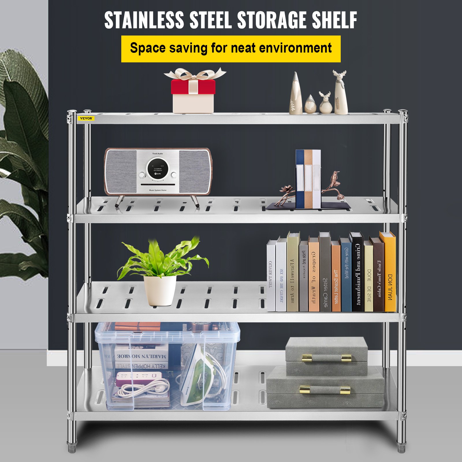 Vevor Garage Shelf 4 Level Storage Adjustable Shelves Unit 59.1x17 ...