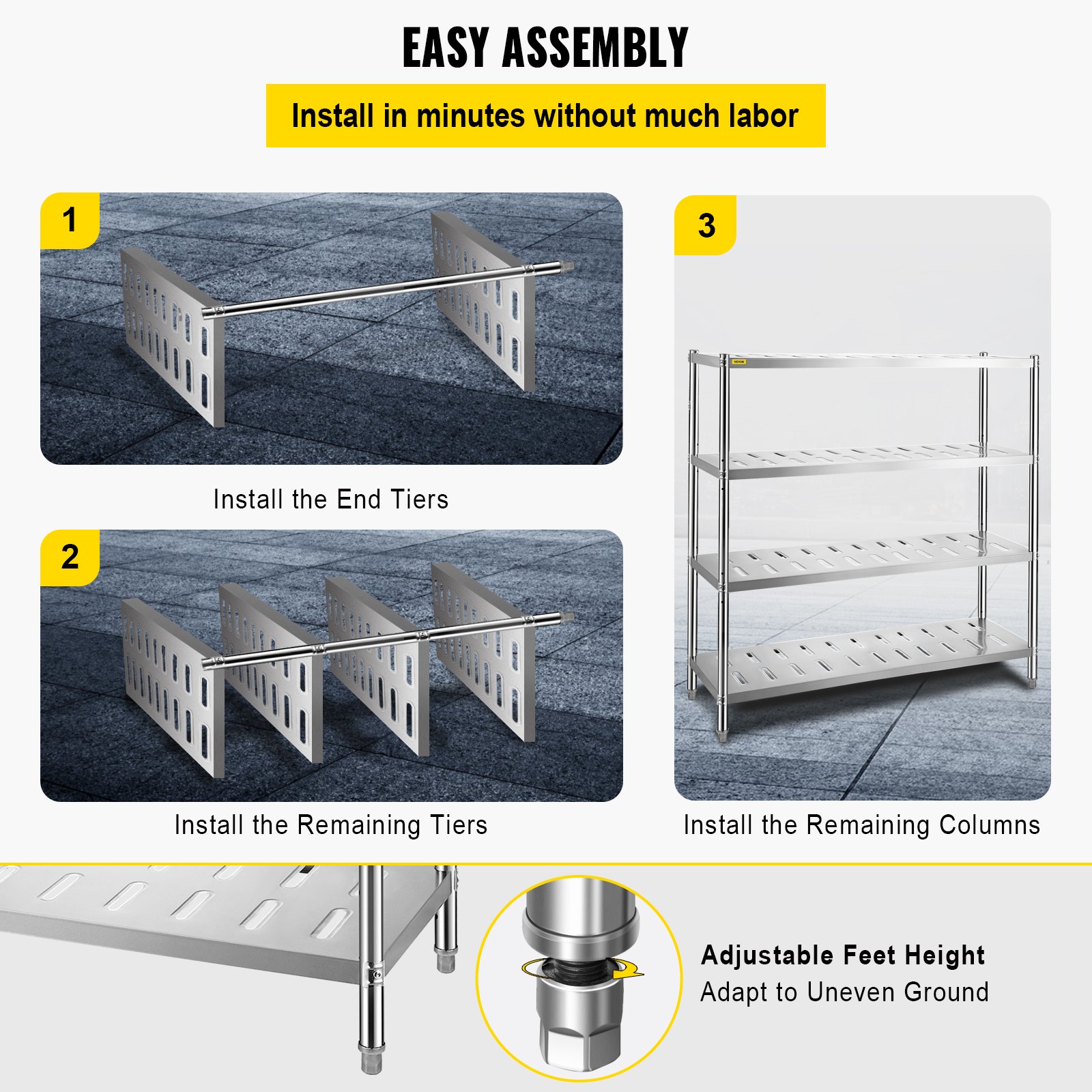 Vevor Garage Shelf 4 Level Storage Adjustable Shelves Unit 59.1x17 ...