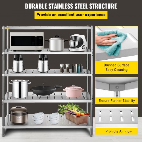 Vevor Garage Shelf 5 Level Storage Adjustable Shelves Unit 59.1x17.7x70 ...