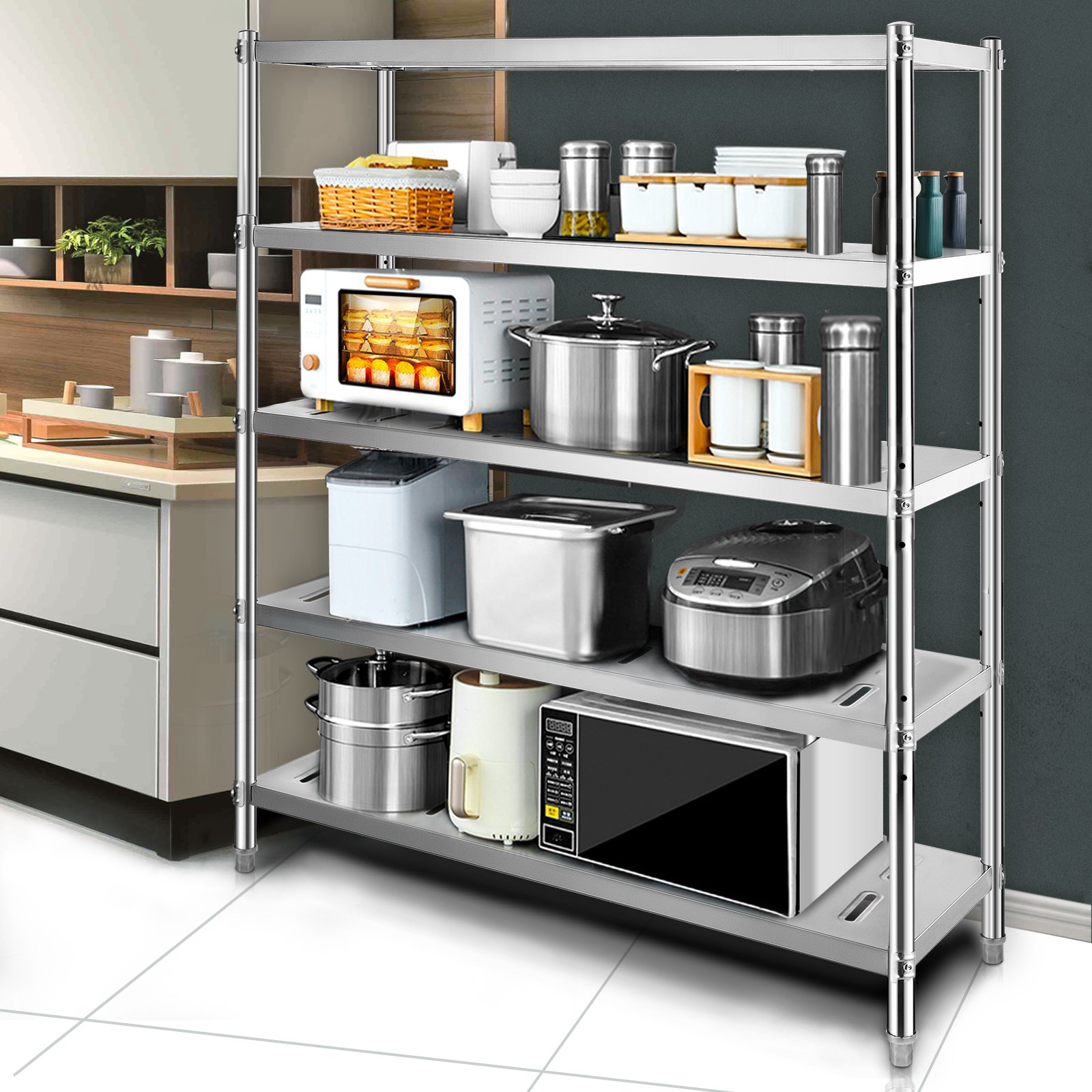 VEVOR Storage Shelf, 5-Tier Storage Shelving Unit, Stainless Steel ...