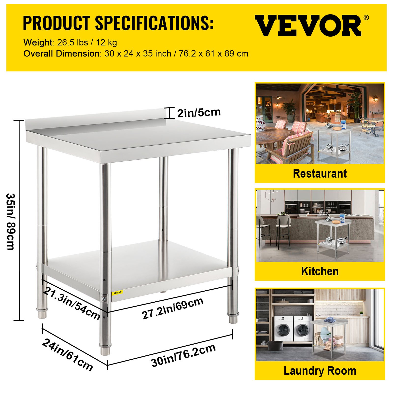 VEVOR Stainless Steel Work Prep Table Commercial Food Prep Table ...