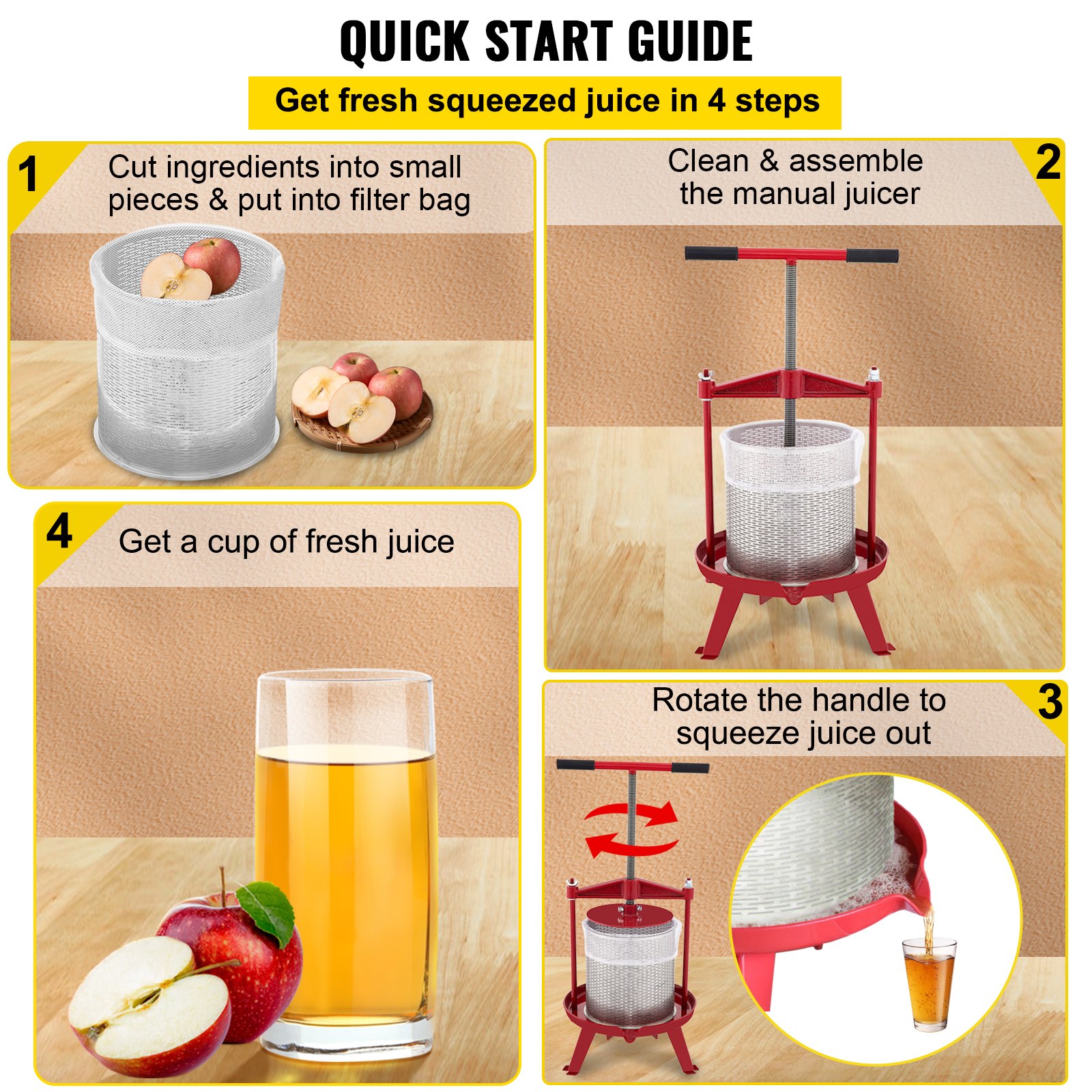 VEVOR Fruit Wine Press, 3.7Gal/14L, Cast Iron Manual Grape Presser for ...