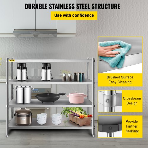 Kitchen Shelves Shelf Rack Stainless Steel Shelving Organizer Units 60* ...