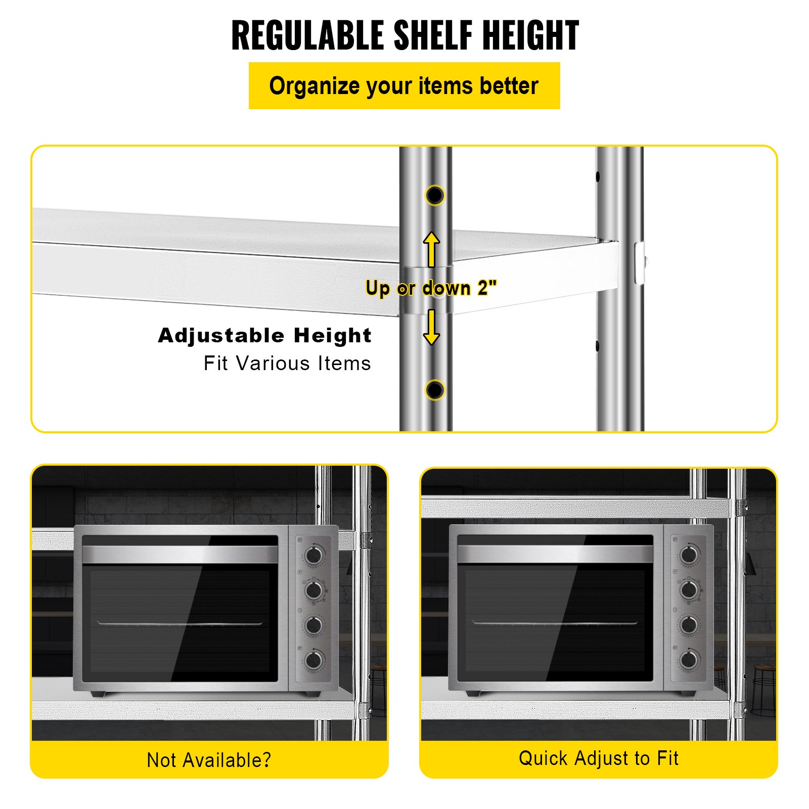 VEVOR Stainless Steel Shelving 60x18.5 Inch 4 Tier Adjustable Shelf ...