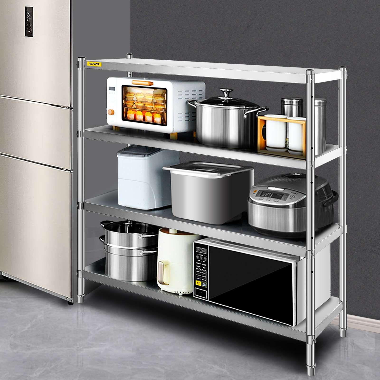 VEVOR Stainless Steel Shelving 60x18.5 Inch 4 Tier Adjustable Shelf ...