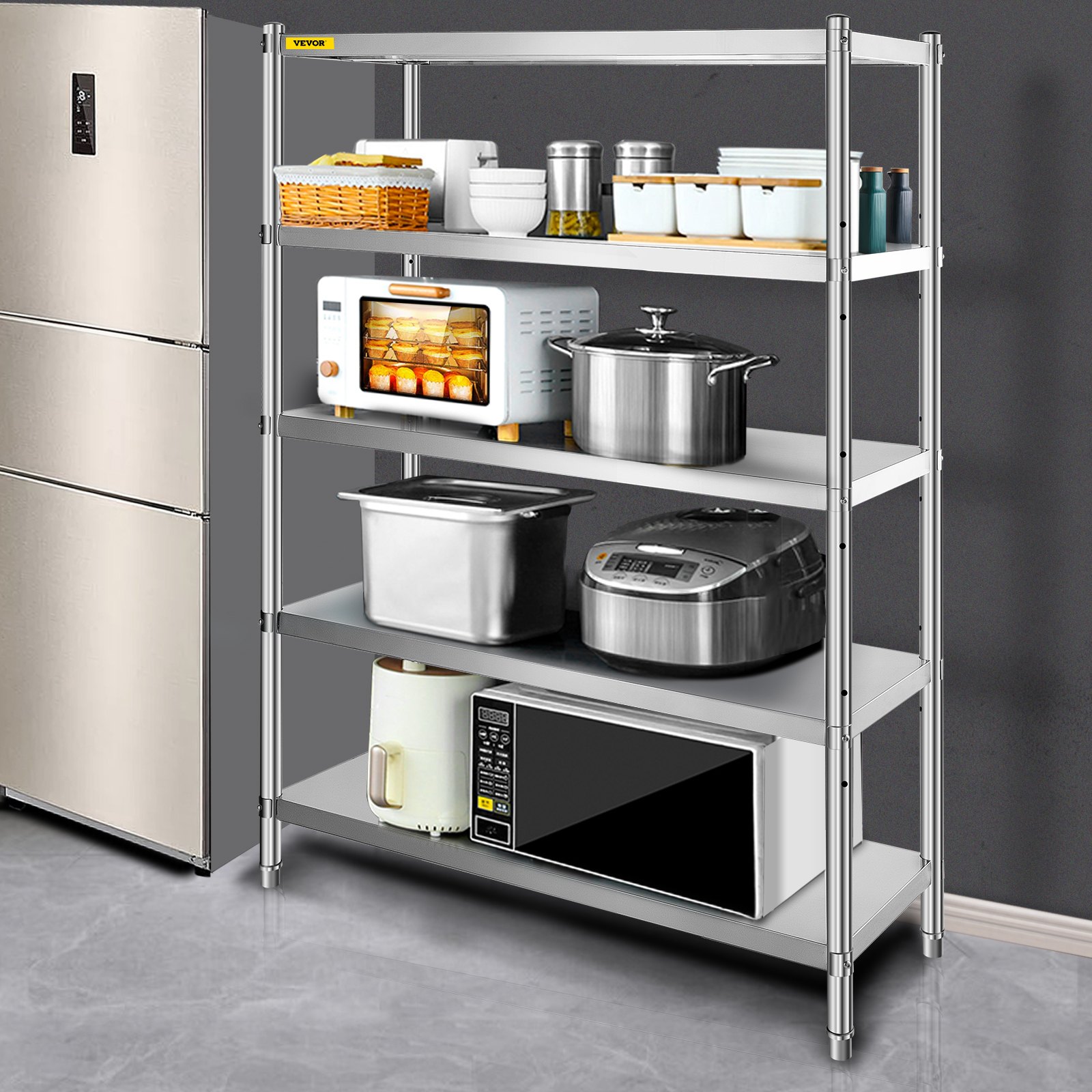 VEVOR Stainless Steel Shelves 48x18.5 Inch 5 Tier Adjustable Shelf ...