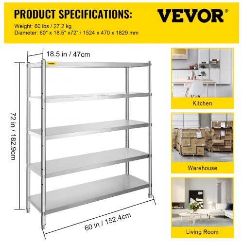 Kitchen Shelves Shelf Rack Stainless Steel Shelving Organizer Units 60* ...