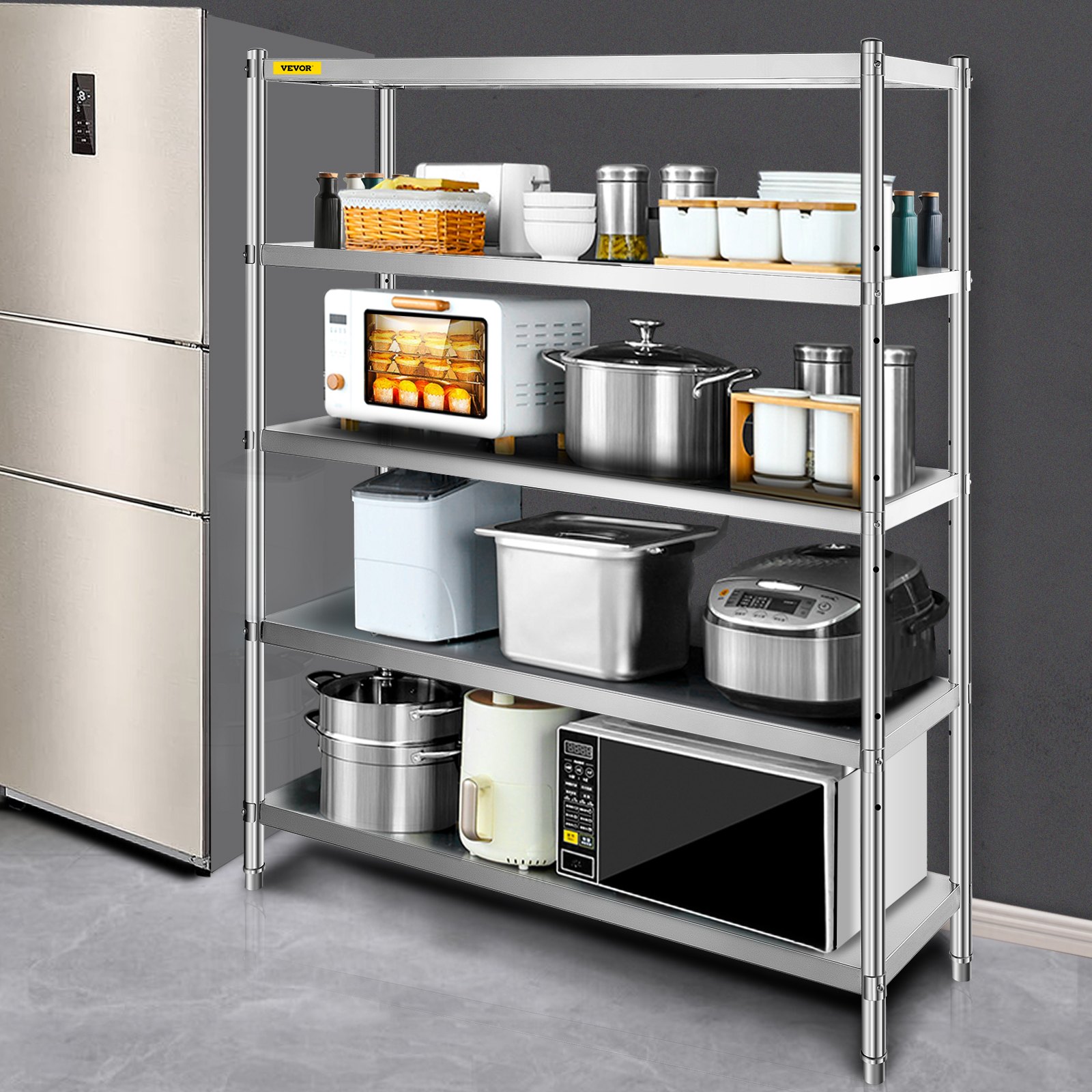 VEVOR Stainless Steel Shelving 60x18.5 Inch 5 Tier Adjustable Shelf ...