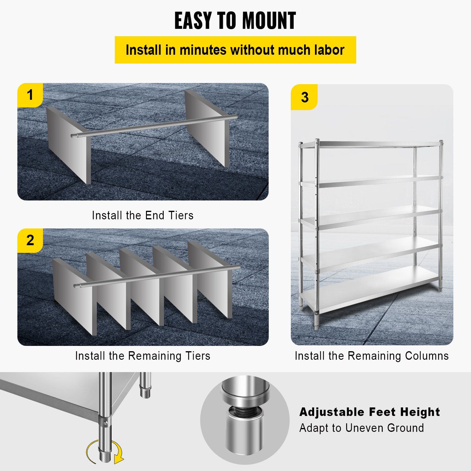 Kitchen Shelves Shelf Rack Stainless Steel Shelving Organizer Units 60* ...
