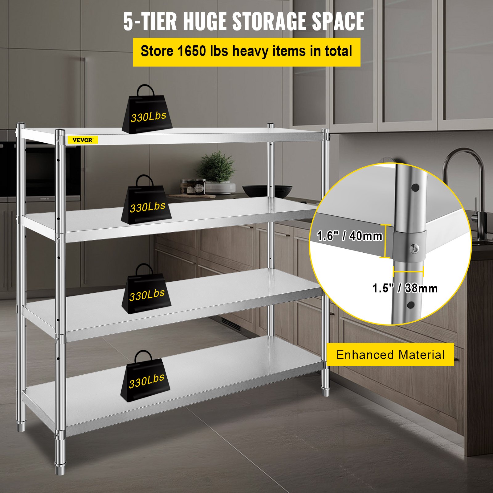 Vevor Shelving Unit Adjustable Storage Shelf 4-tier Stainless Steel ...