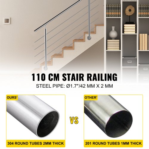 Vevor Adjustable Angle Stair Rail Stair Banister Handrail With 4 ...