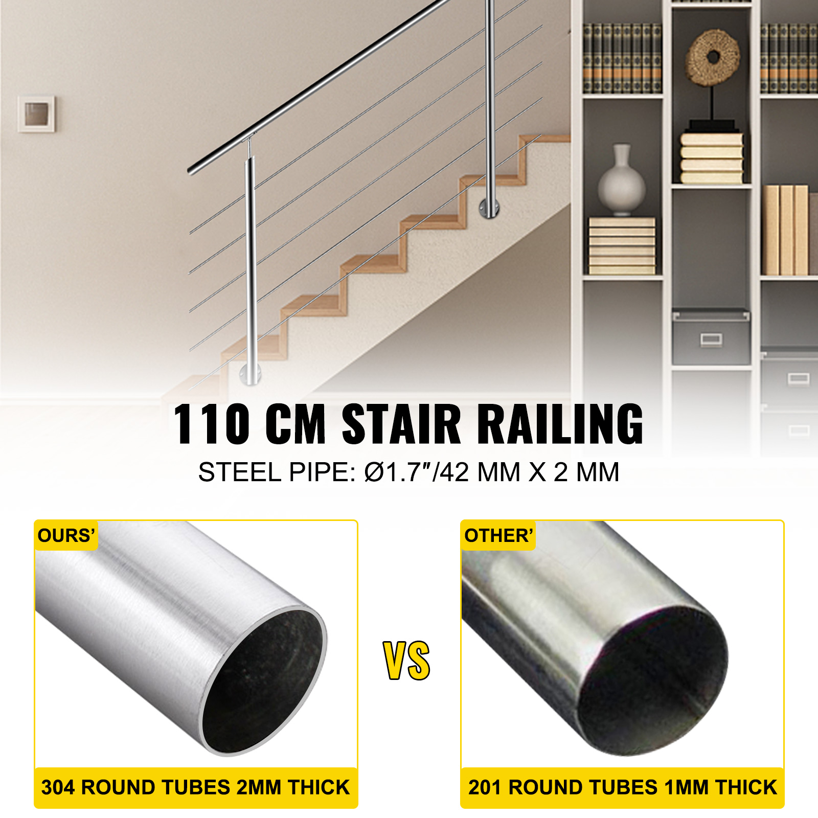Vevor Adjustable Angle Stair Rail Stair Banister Handrail With 4 ...