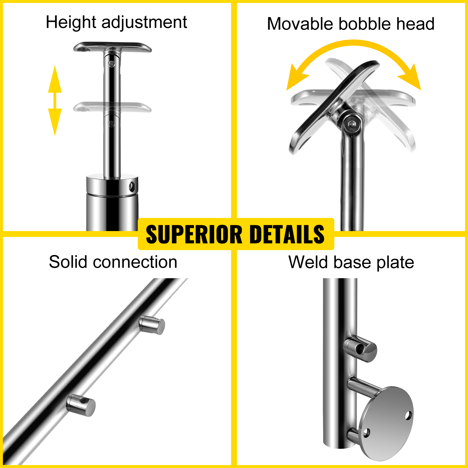 Vevor Adjustable Angle Stair Rail Stair Banister Handrail With 4 ...
