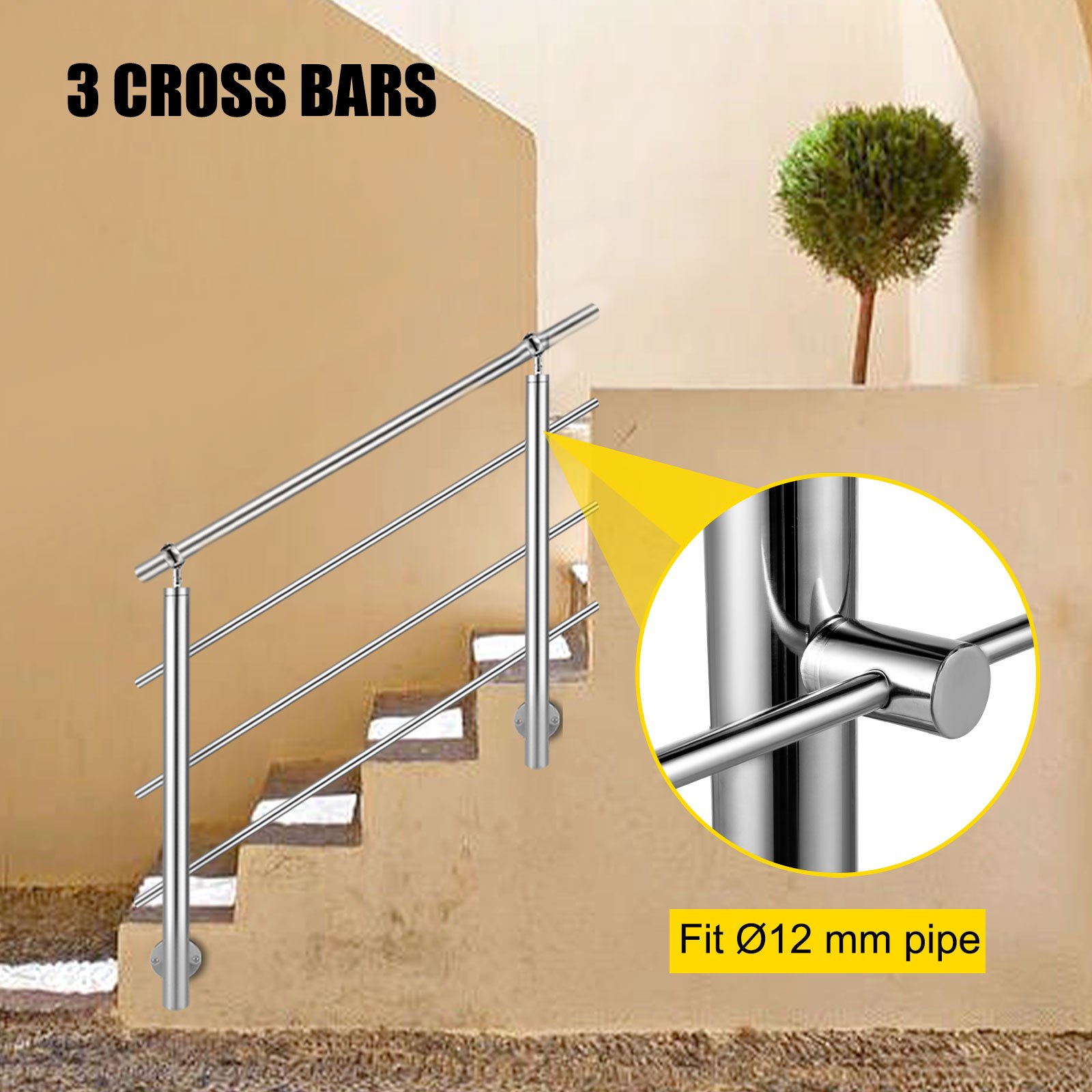 VEVOR Adjustable Angle Stair Rail, 90CM Rail Stair Banister Handrail ...