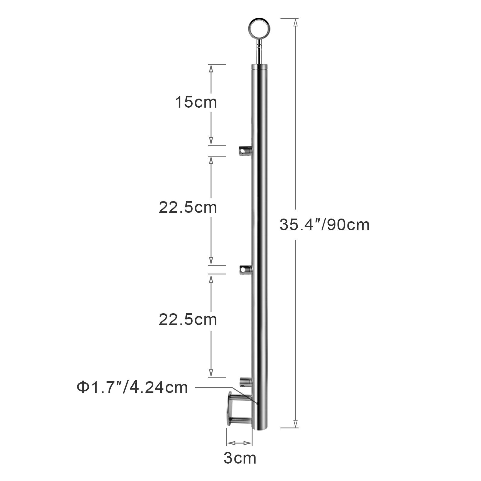 VEVOR Adjustable Angle Stair Rail, 90CM Rail Stair Banister Handrail ...