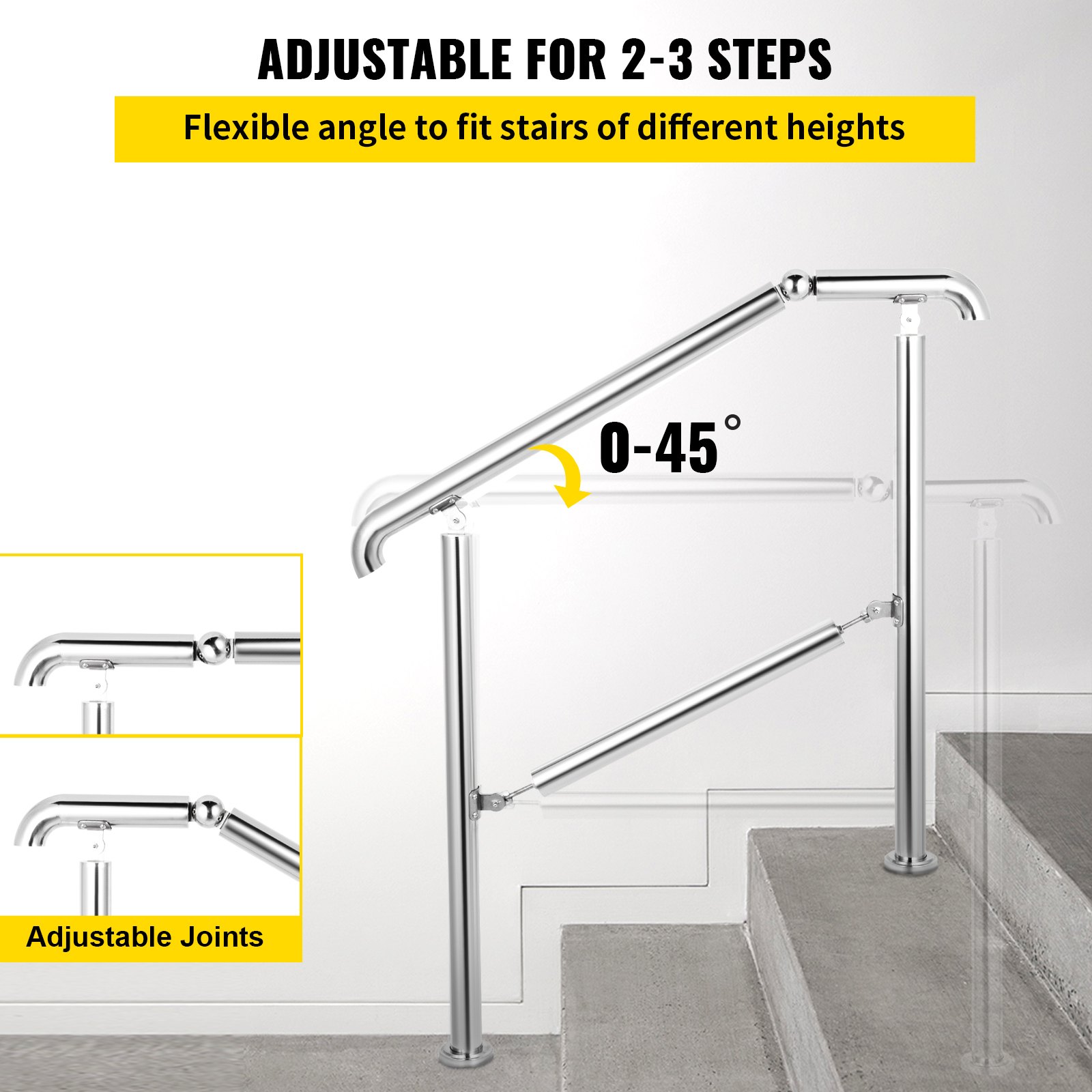 VEVOR 1 to 3 Step Railing Stainless Steel Adjustable Outdoor Stair ...