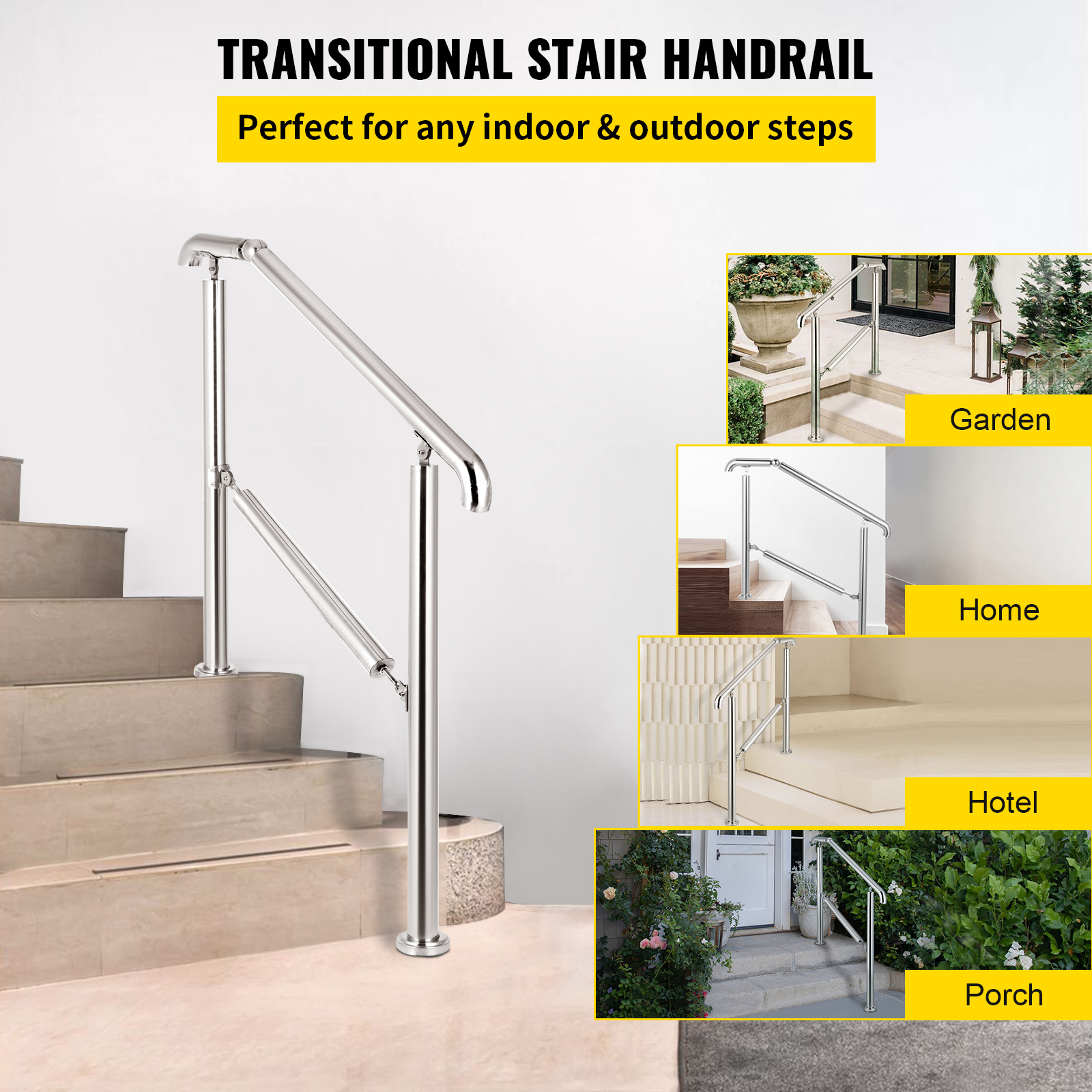 Vevor 1 To 3 Step Railing Stainless Steel Adjustable Outdoor Stair ...