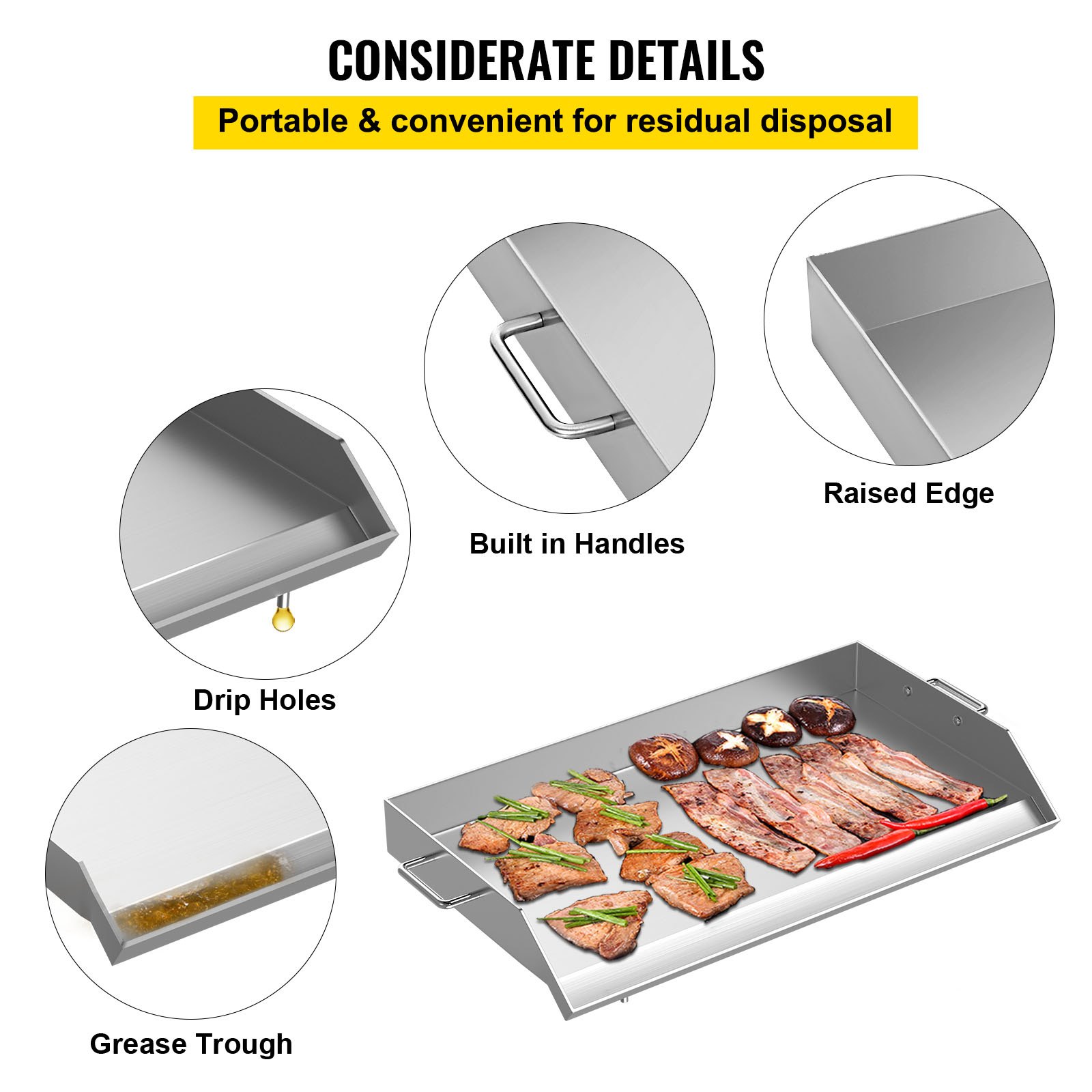 VEVOR Stainless Steel Griddle,36" x 22" Universal Flat Top Rectangular ...